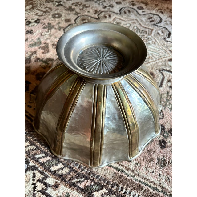 Vintage Two Tone Metal Scalloped Edge Footed Bowl | Chairish