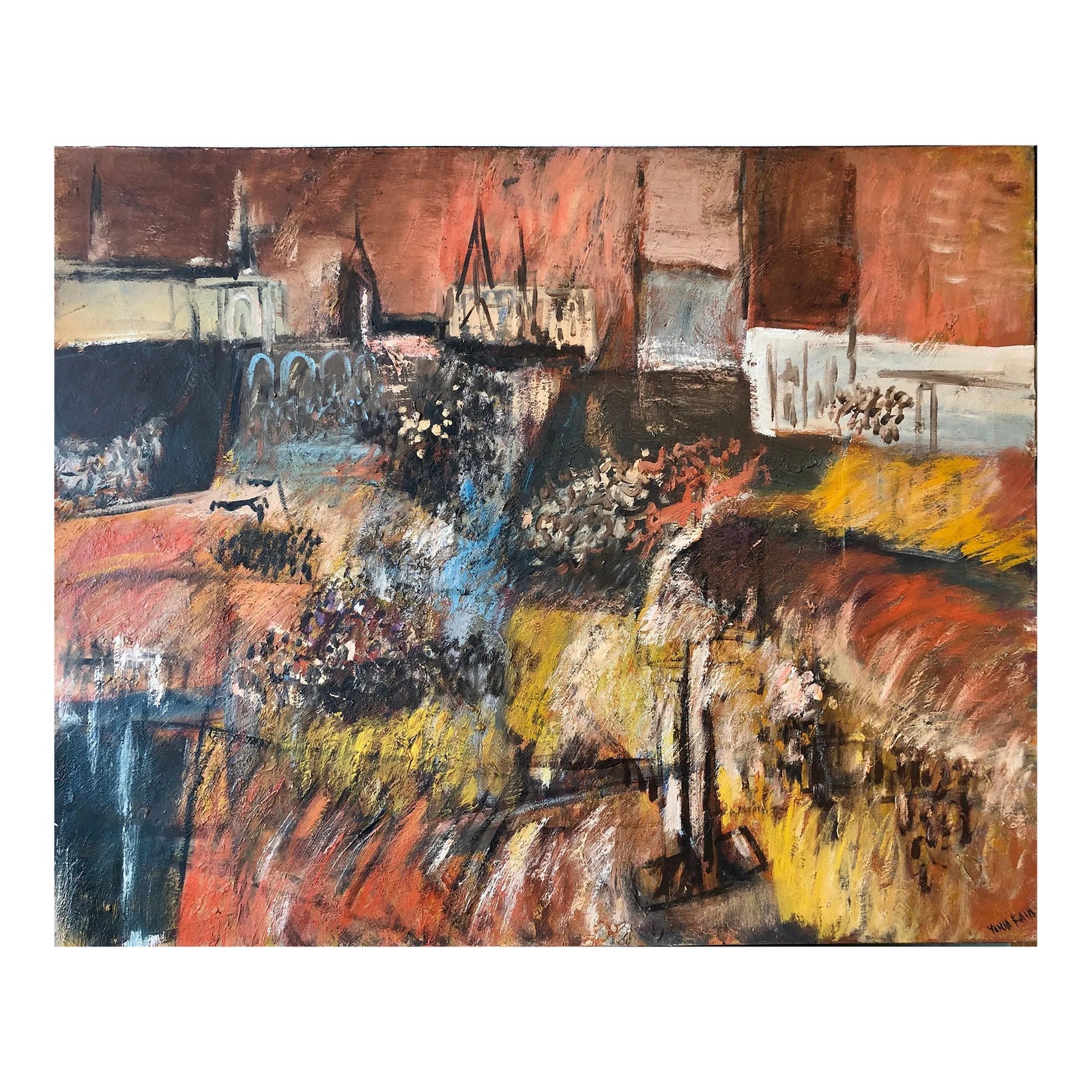 1940s Abstract Mexican Landscape Oil Painting on Canvas | Chairish