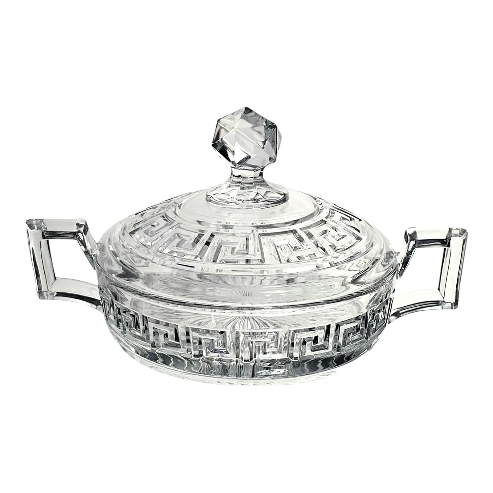 Antique Heisey Greek Key Etched Glass Covered Butter Dish – 5.5 ...