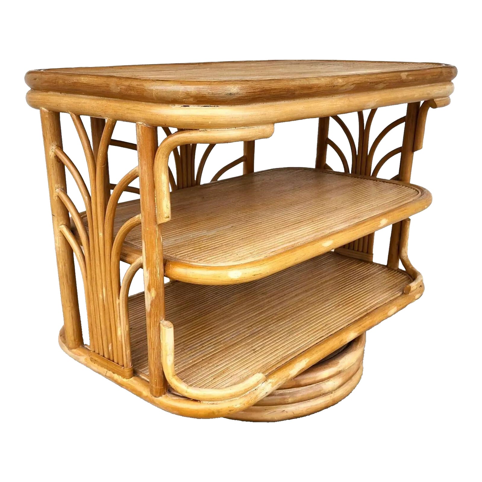Vintage Bamboo Tv Side Table Rotating | Chairish