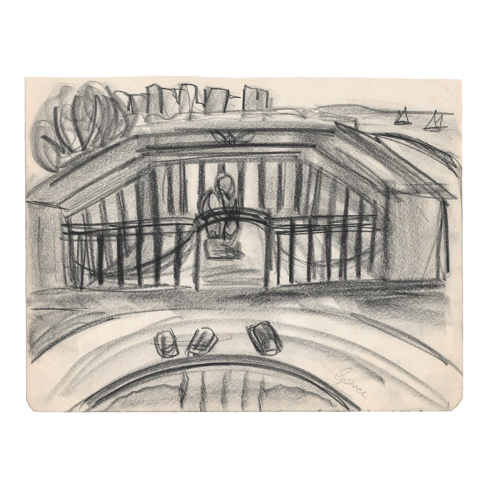 1950s Virginia Spencer San Francisco Landscape Drawing | Chairish