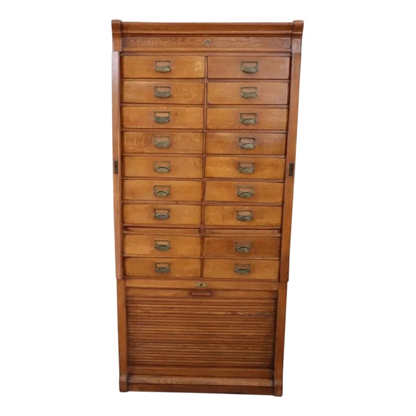 Filing Cabinet with Drawers and Shutter Door in Oak, 1920s | Chairish