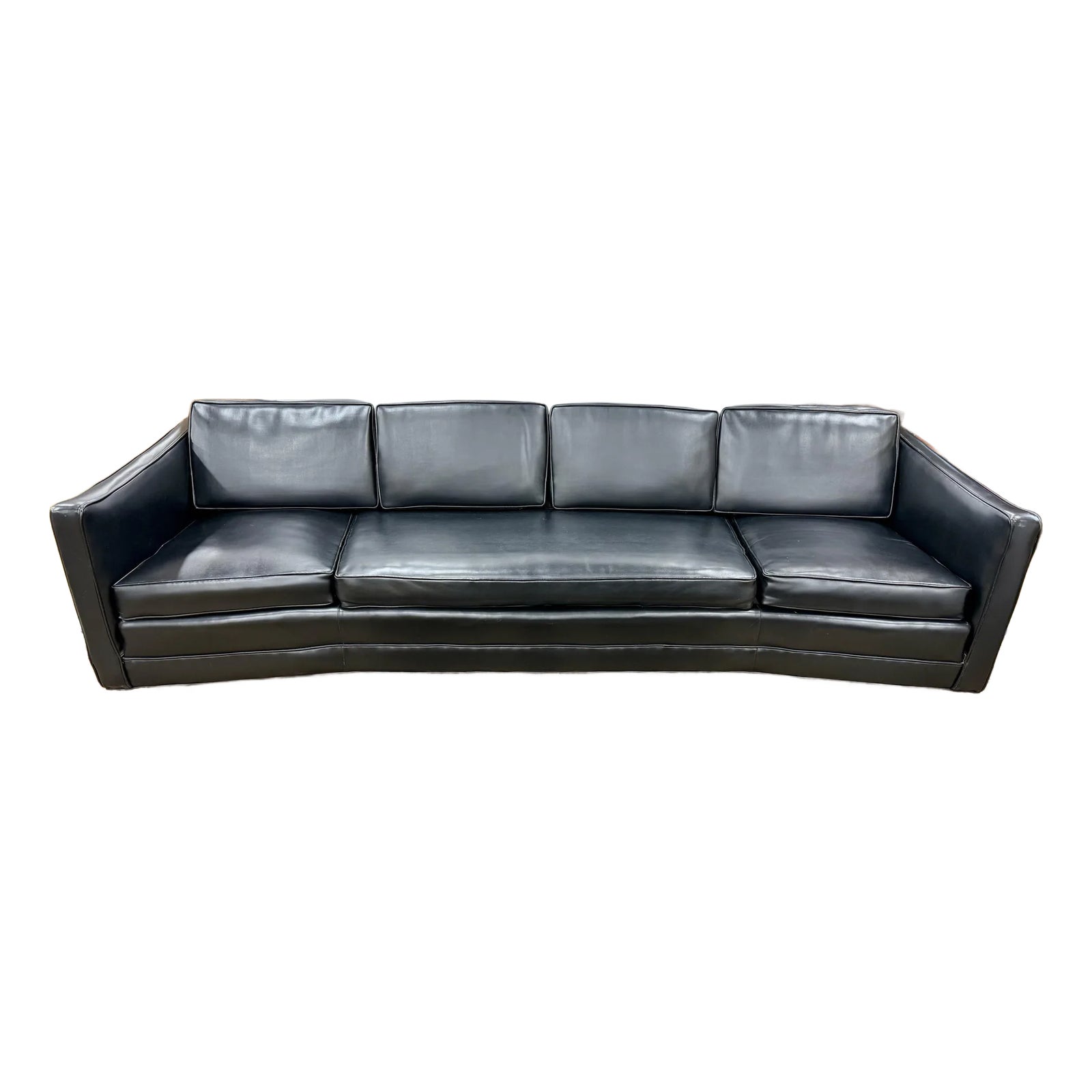 Large Vintage Mid Century Modern Black Naugahyde Sofa | Chairish