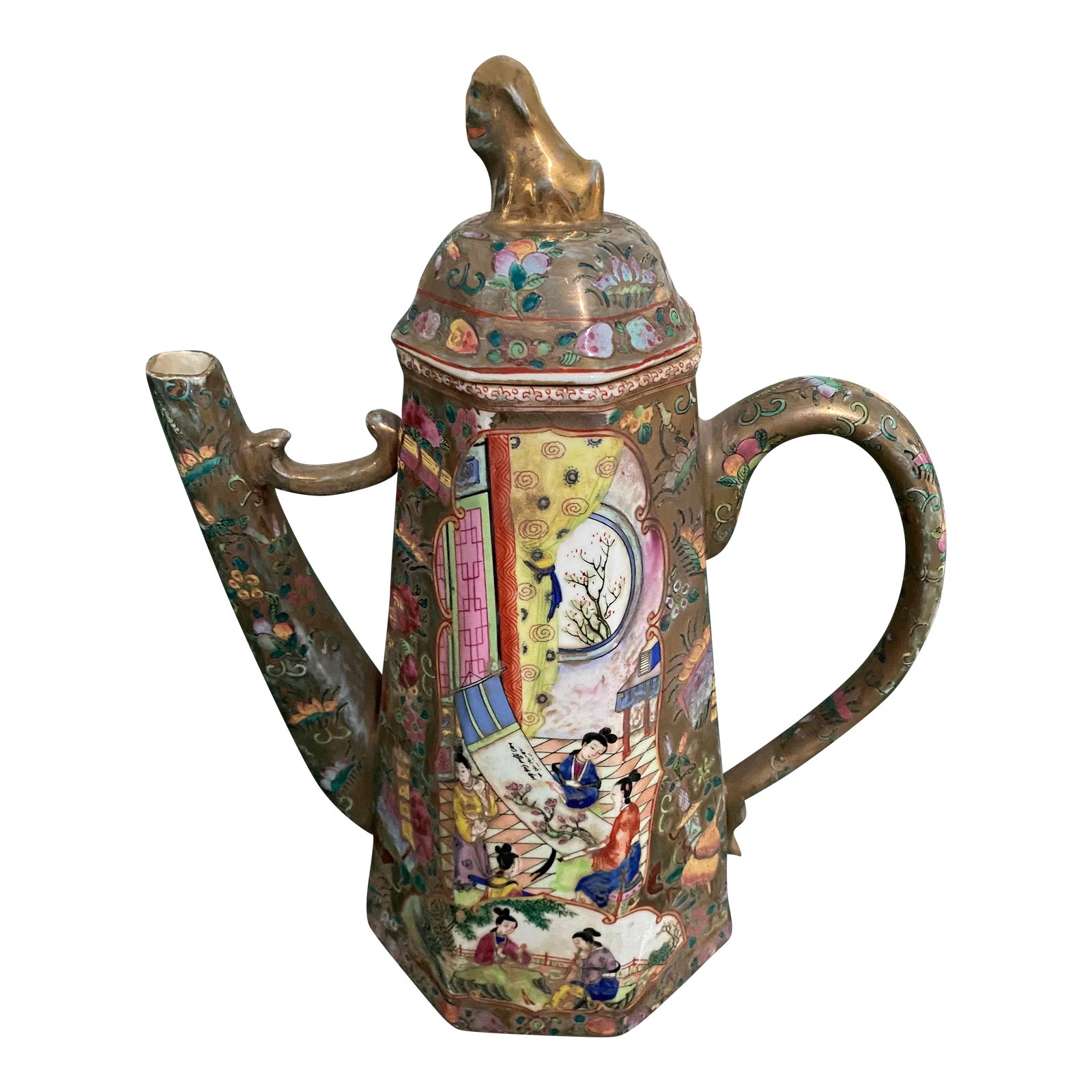 1950s Large Rose Medallion Chinese Export Tea Pot | Chairish