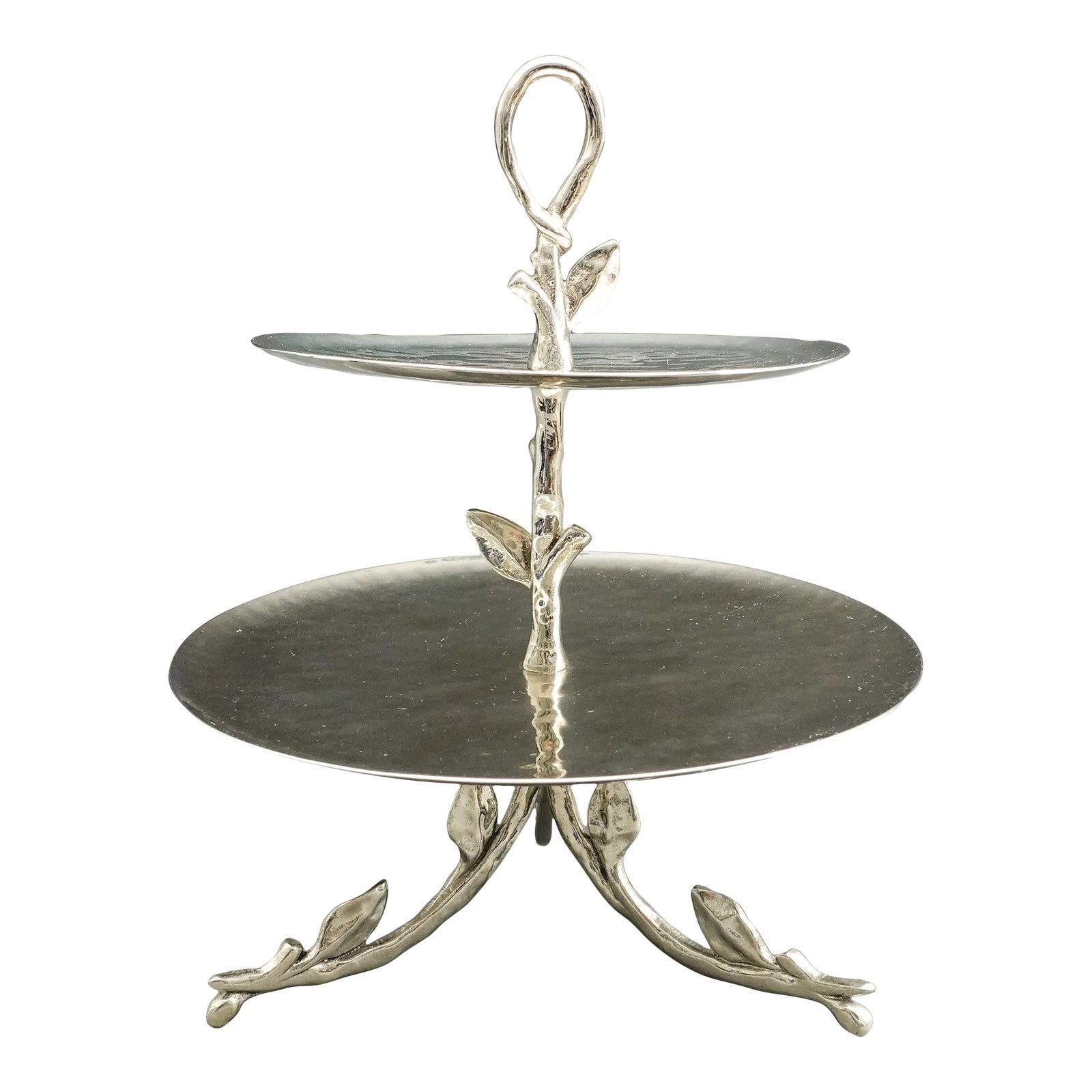 Michael Aram Signed Stainless Leaf 2 Tier Etagere Server | Chairish