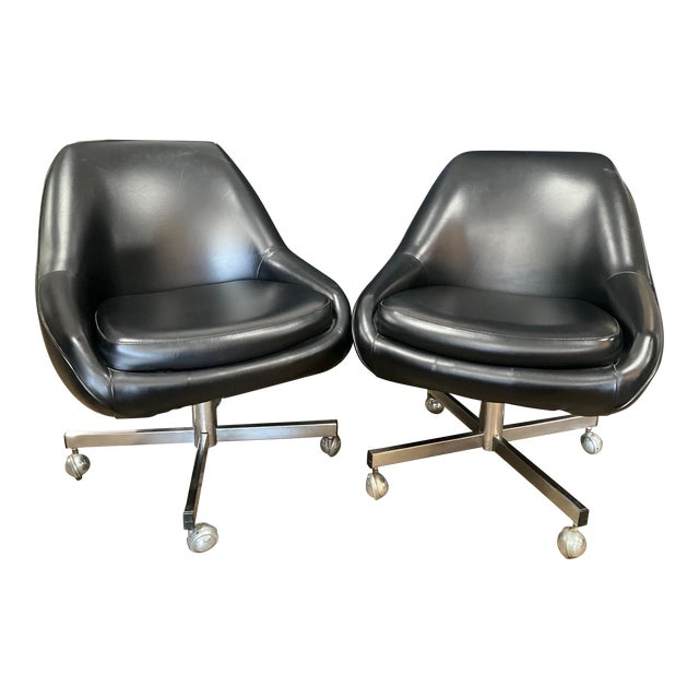 1960s Black Swivel Chairs Rolling Atomic Mid-Century Modern Virco Mfg ...