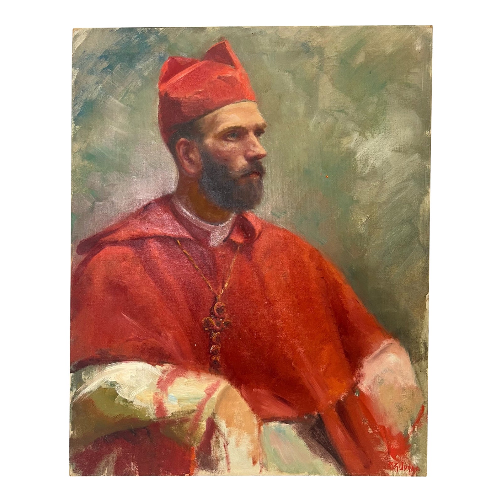 Captivating Original Oil Painting Portrait of a Cardinal | Chairish