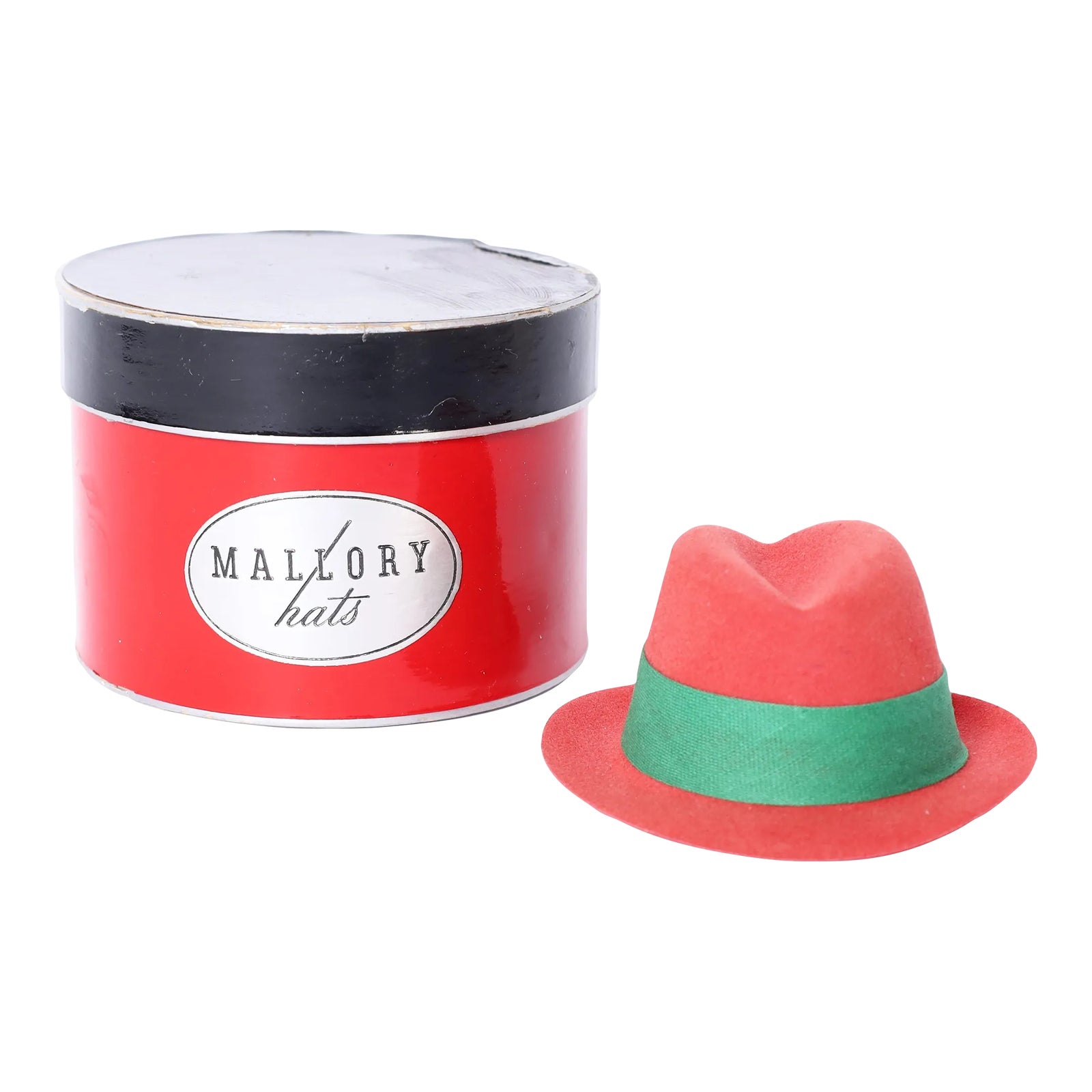 Vintage Mallory Miniature Hat Box With Red Felt Hat | Chairish