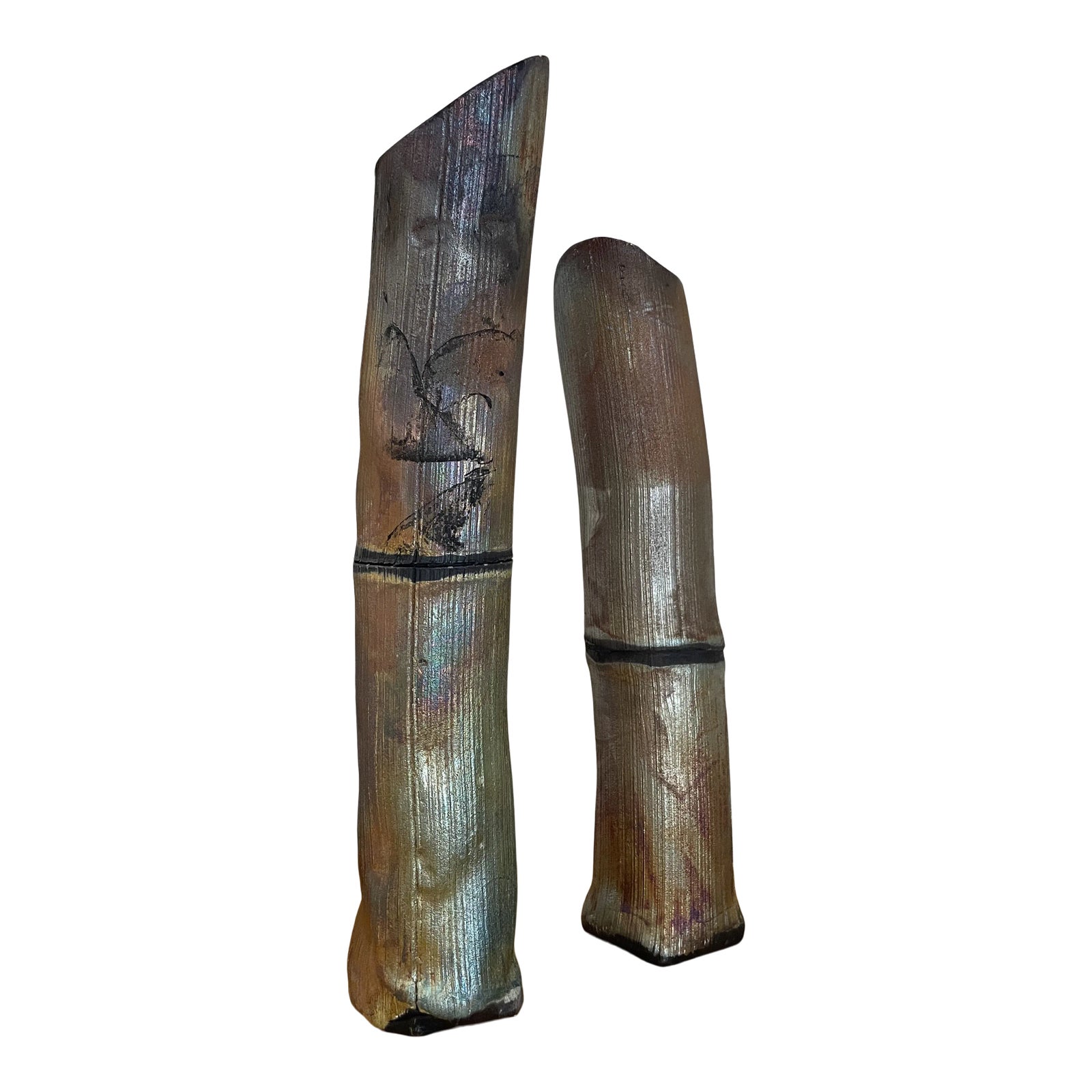 Matthew Lovein Raku Studio Pottery Vases - a Pair | Chairish