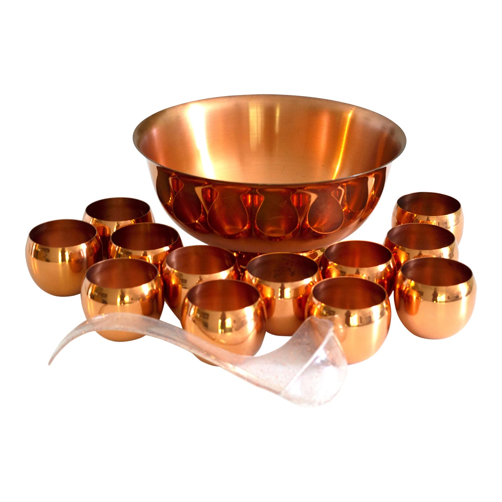 Coppercraft Guild Vintage MCM Copper Punch Bowl and Roly Poly Tumblers ...