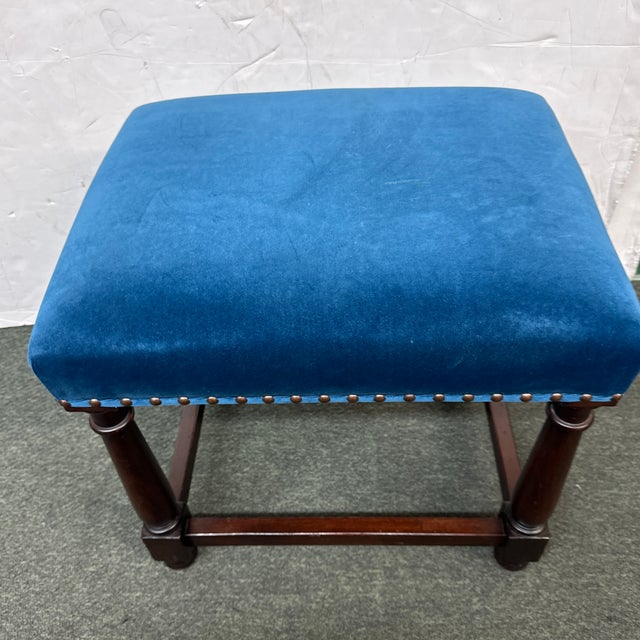 Custom Old World Blue Velvet Stool | Chairish