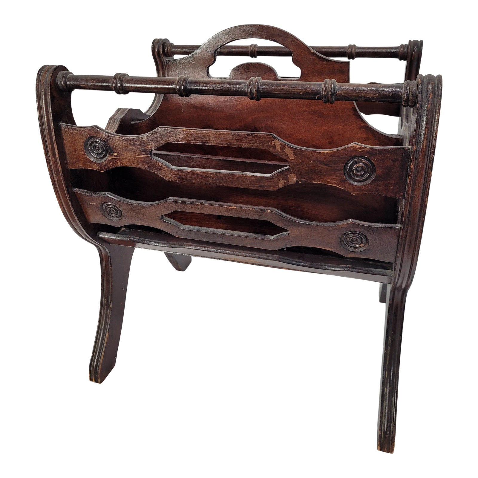 Vintage Canterbury Cherry Wood Magazine Rack | Chairish