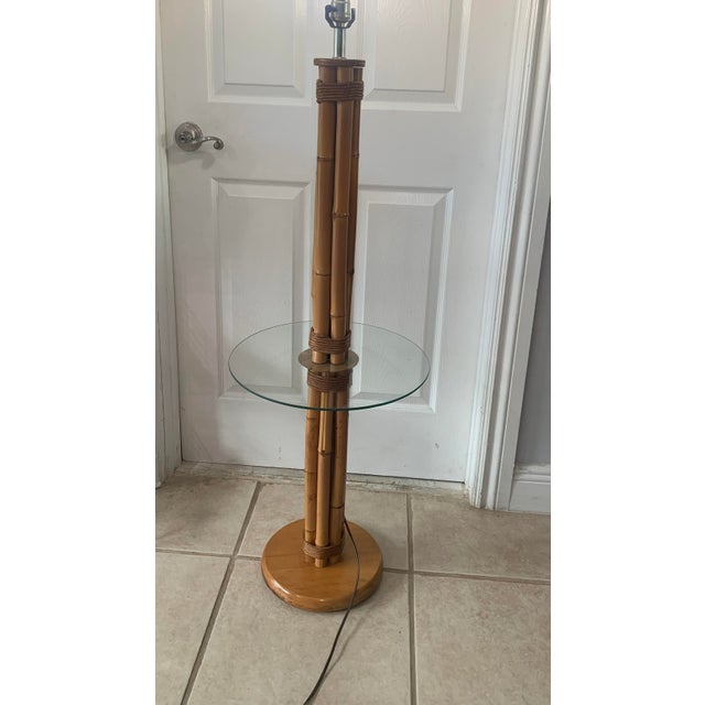 Vintage 1970s Bamboo Base Integrated Glass Top Round Table Floor Lamp ...