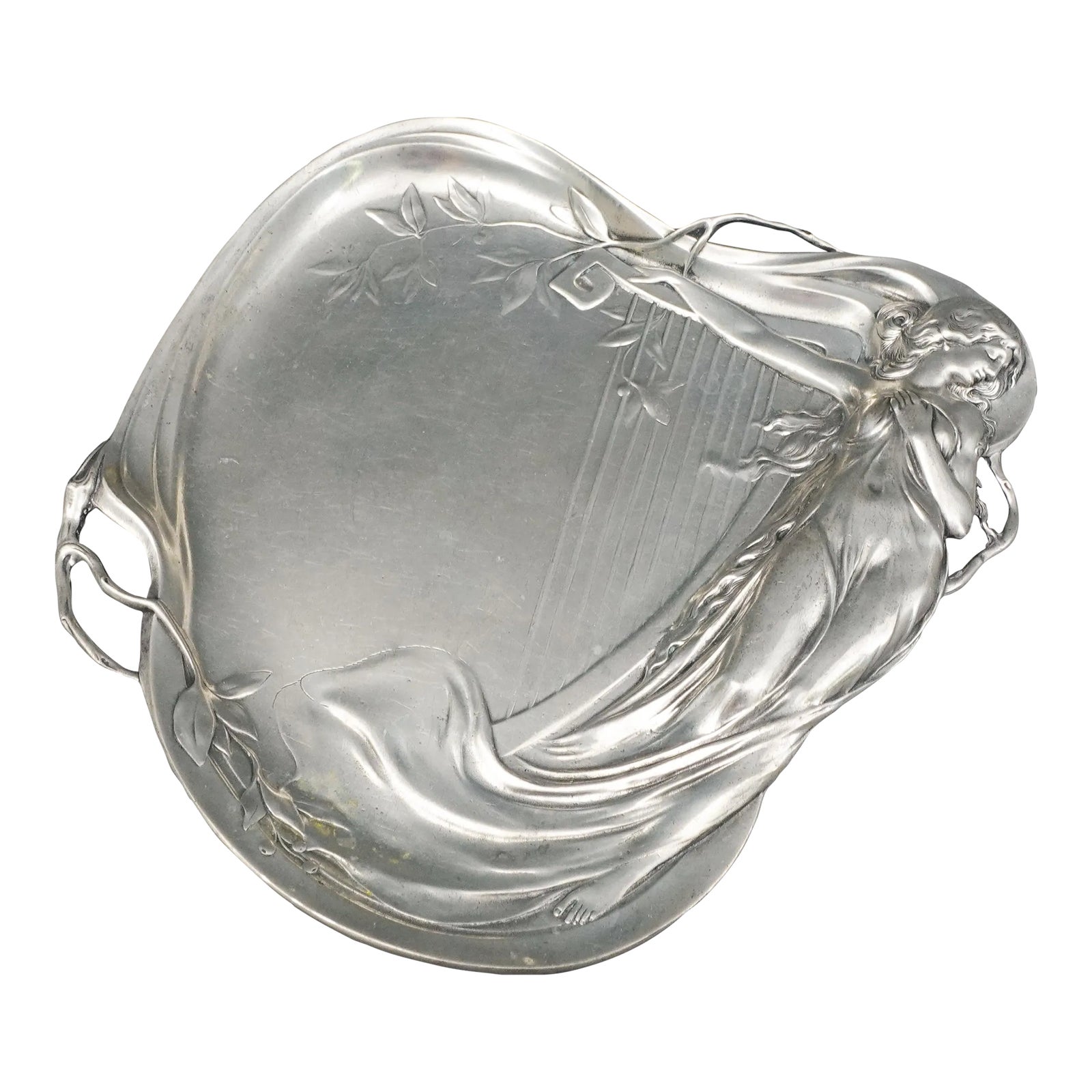 Antique Achille Gamba Art Nouveau Maiden & Harp 1155 Pewter Tray Plate ...