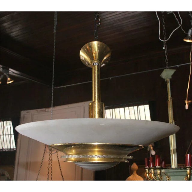 1950s Vintage Etched Glass Disk Light | Chairish