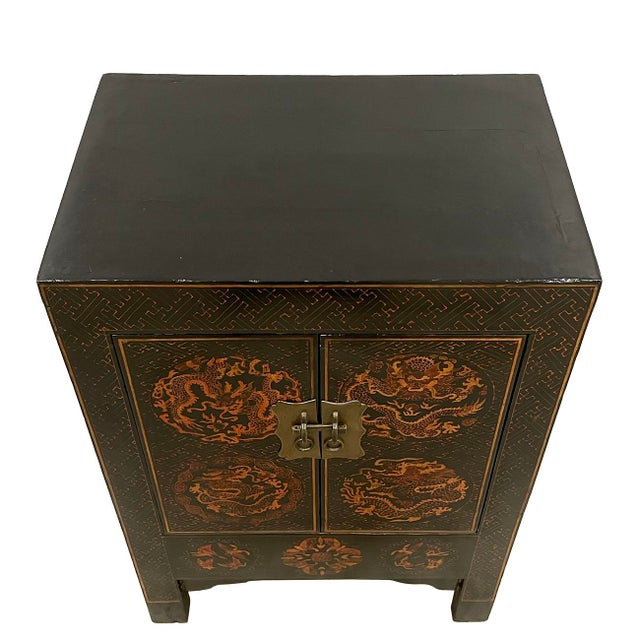 Vintage Chinese Painted Dragon Night Stand | Chairish