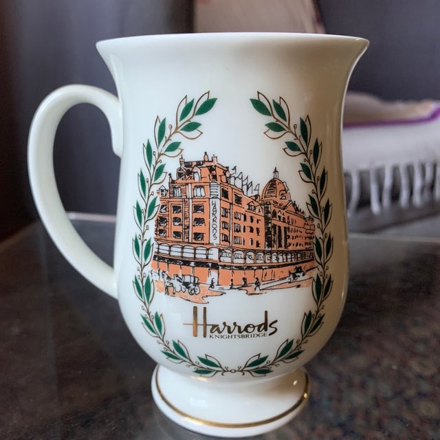 Vintage Harrods Gold Trim with Garland Coffee Mug | Chairish