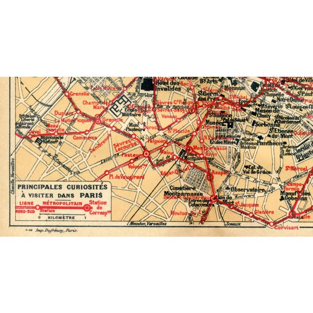1920s, Paris Map Featuring Tourist Attractions, Original Vintage ...