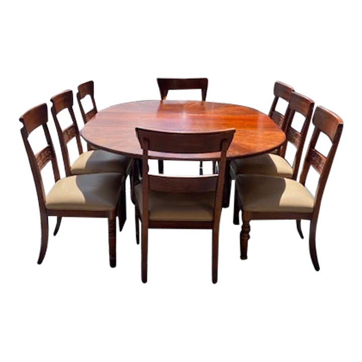 1980s Ethan Allen Round Table Mixed Wood Inlaid With Leaf - Set of 10 ...