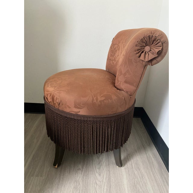 1990s Vintage Vanity Stool Desk Chair With Fringe | Chairish