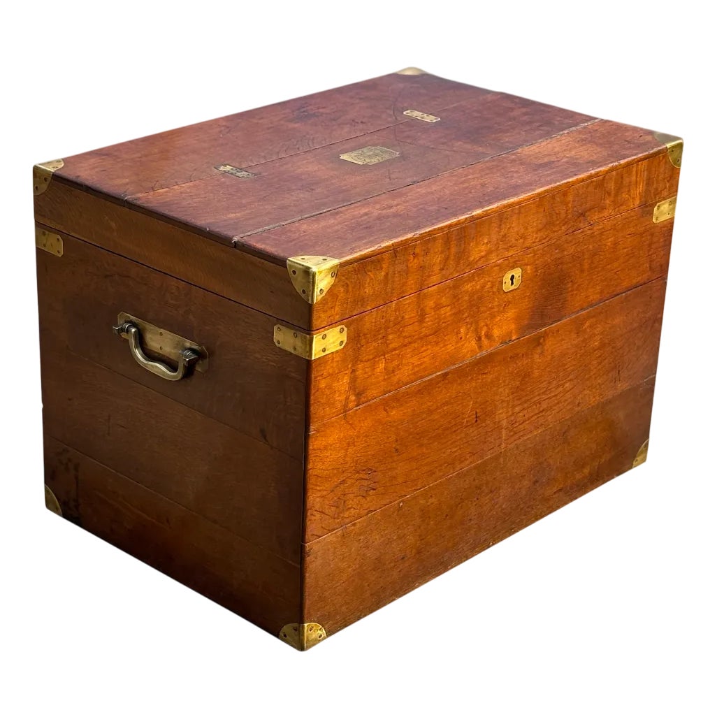 Large 19th Century Oak & Brass Bounded Travelling Trunk, 1860s | Chairish