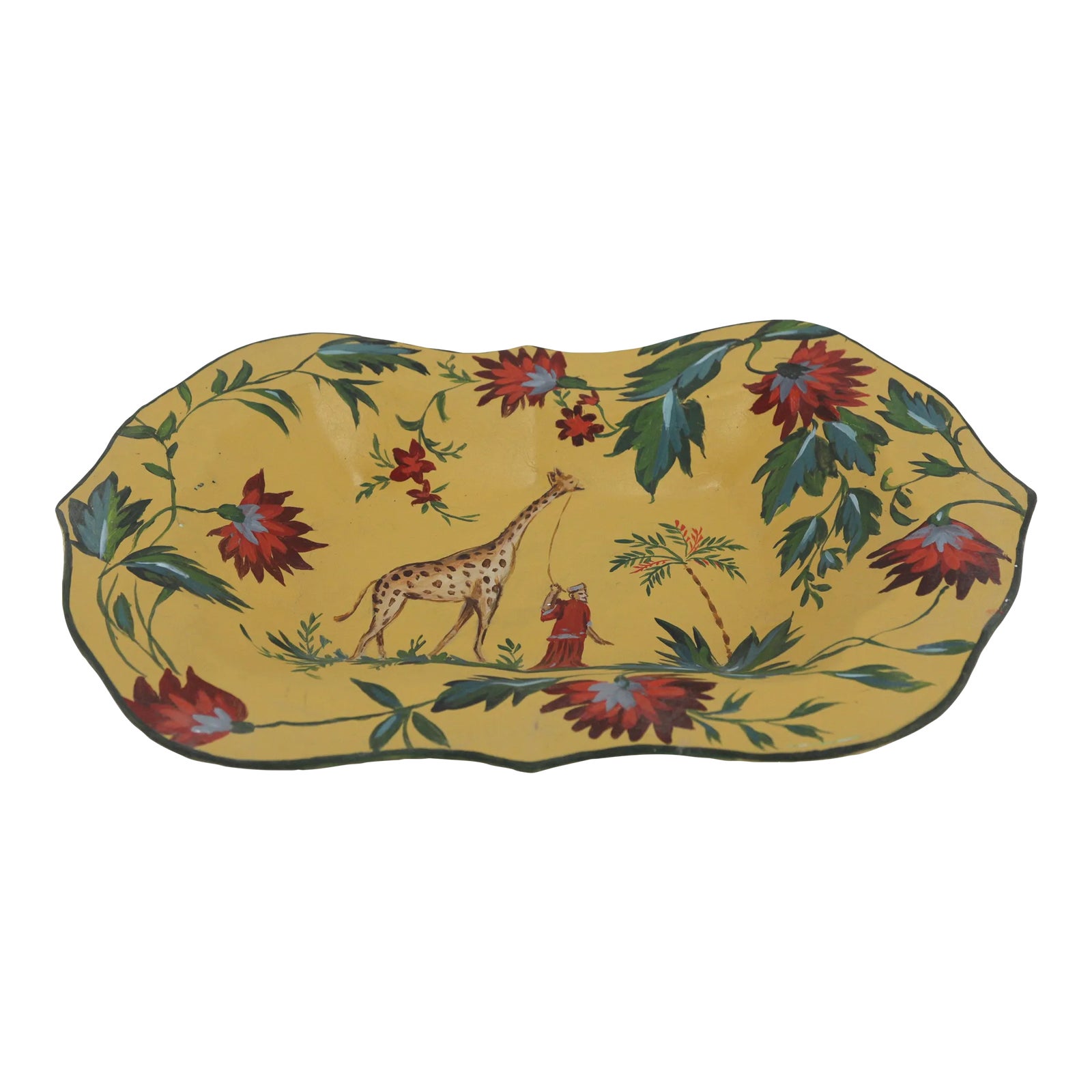 Iron ""Giraffe and His Reindeer Handlers"" Tray | Chairish