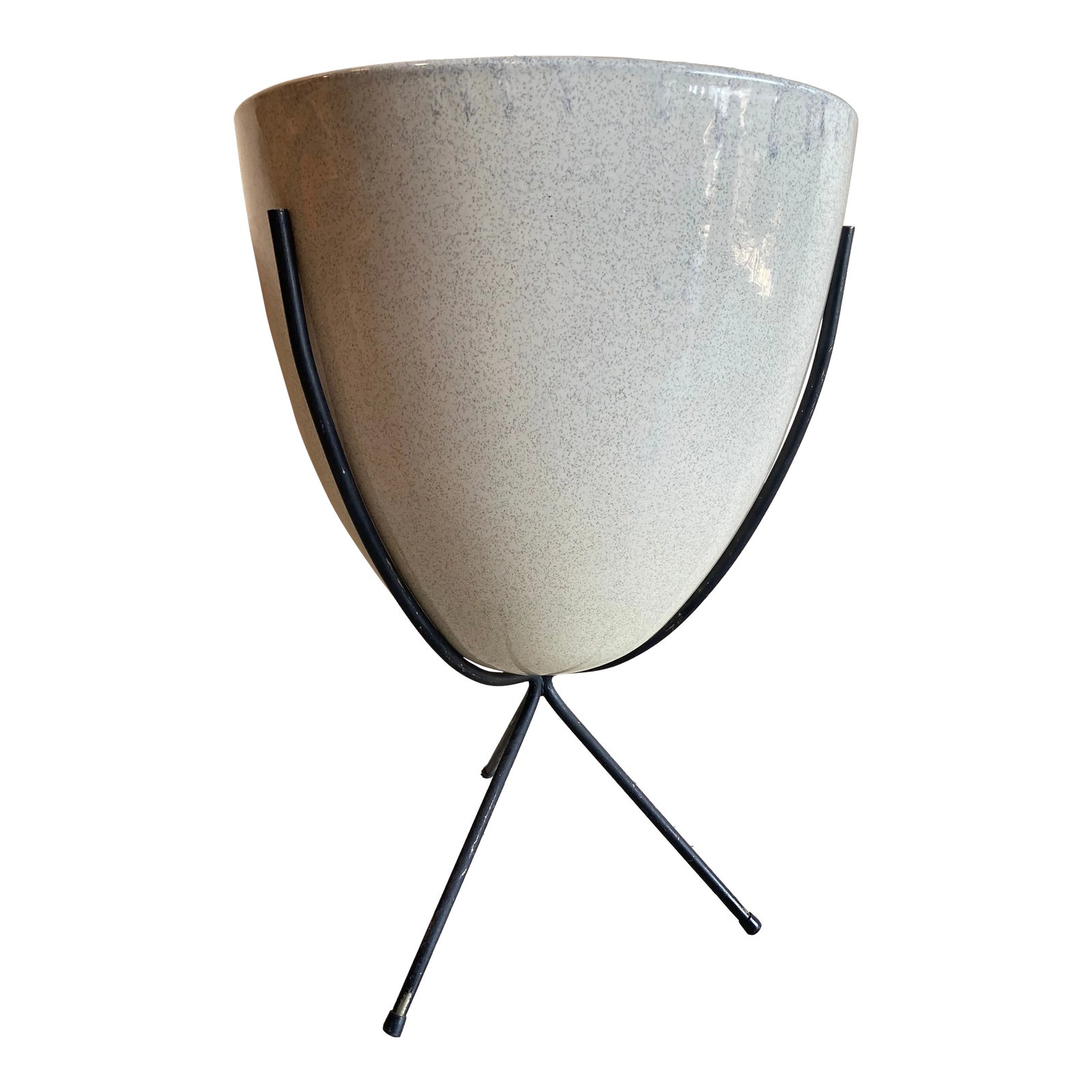 1950s White Speckled Bauer Pottery Egg Bullet Planter | Chairish