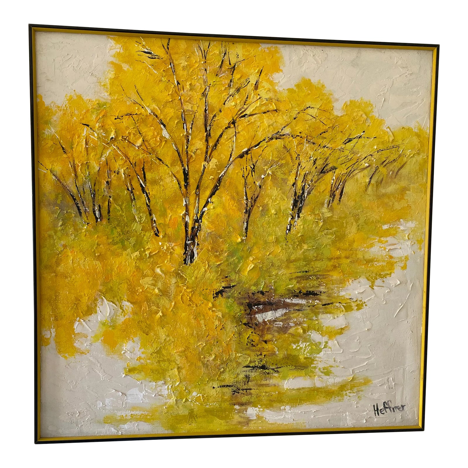Mid Century Modern Original Art Yellow Oil Painting by Audrey Heffner ...
