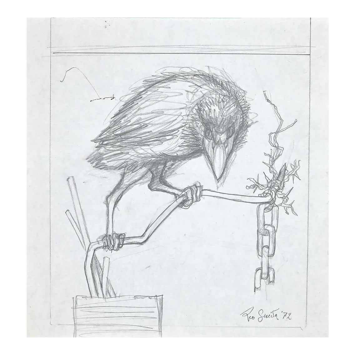 Leo Guida, The Crow, Original Pencil Drawing, 1972 | Chairish