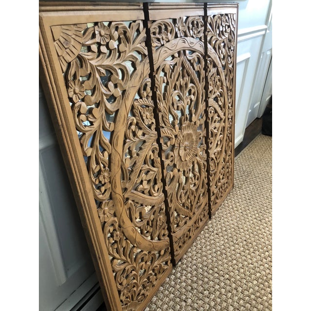 1960s Triptych Carved Wood Mirrored Wall Panels- Set of 3 | Chairish