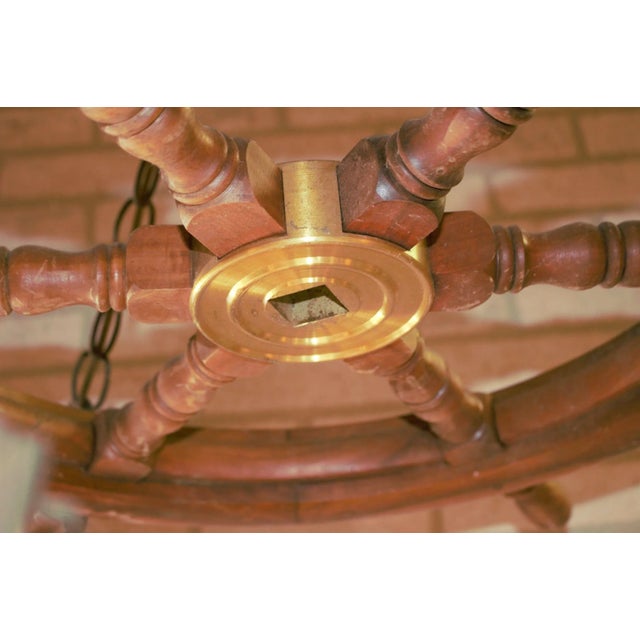 Nautical Style Ship Wheel With Three Hanging Lanterns Chandelier | Chairish
