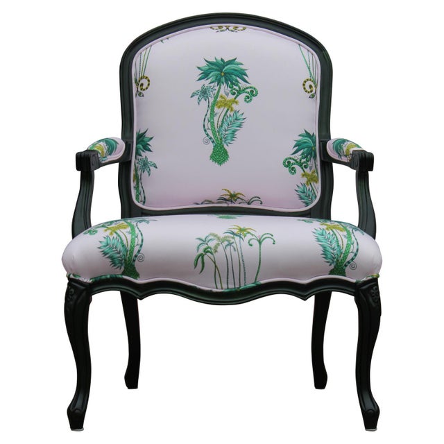 Custom Green Dyed French Armchair with Tropical Palm Tree Upholstery ...