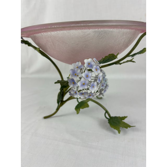 Shabby Chic Wrought Iron Hydrangeas Toleware Stand & Bowl Centerpiece ...