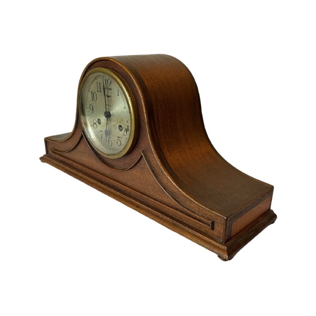 Antique 1920's New Haven Mahogany Tambour Mantle Clock | Chairish