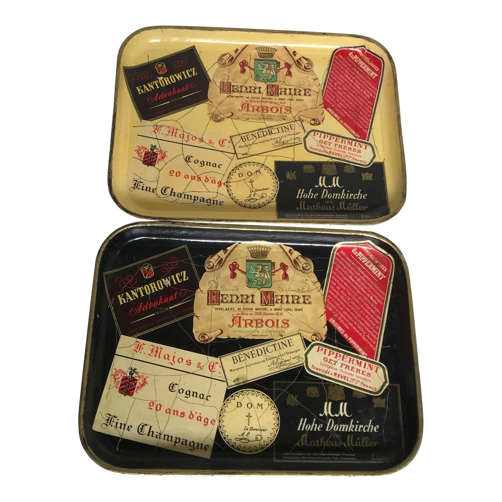 Vintage Alcohol Proof Serving Trays 1950’s Mid Century a Pair | Chairish