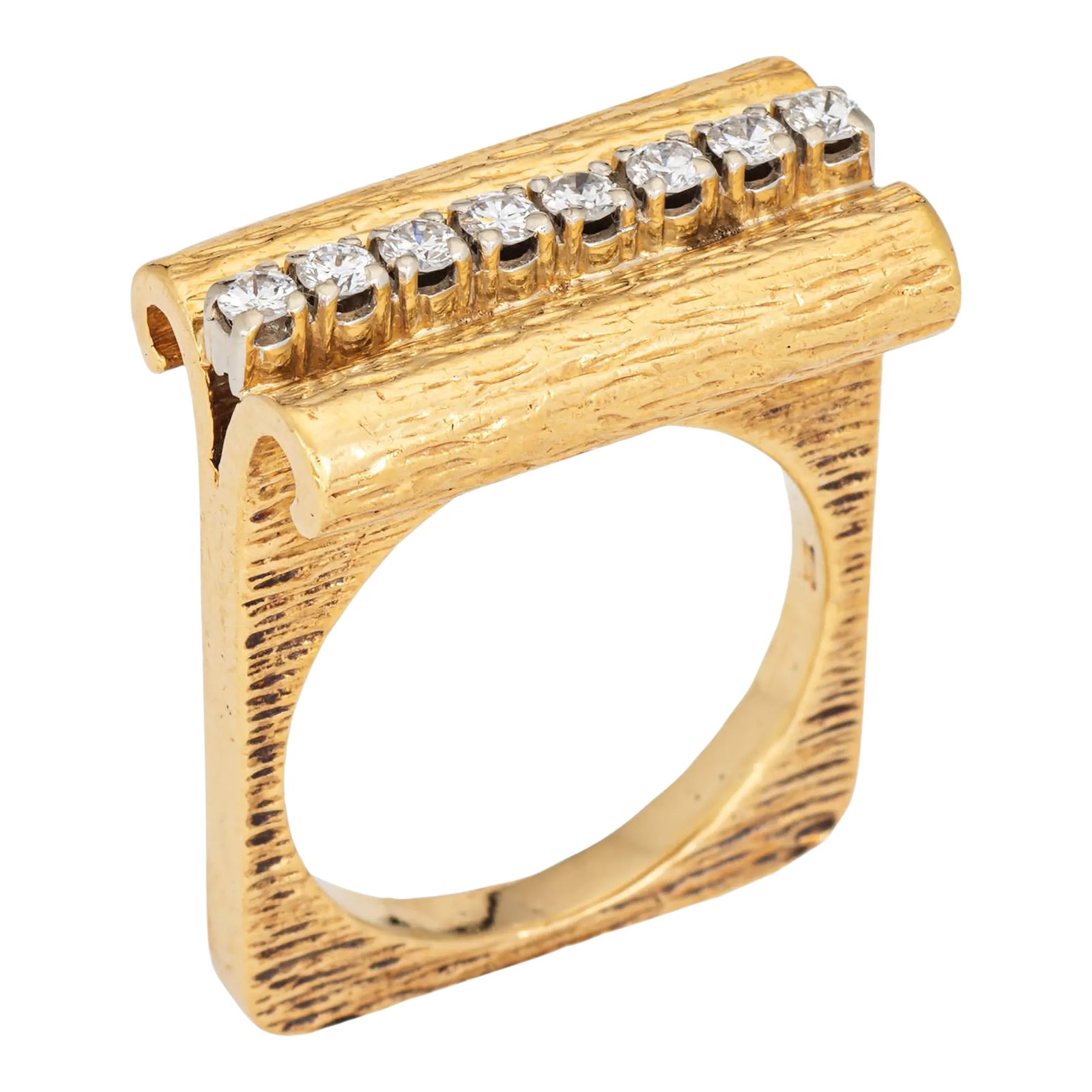 1970s Diamond Square Ring Size 6 Stacking Band Vintage 18k Yellow Gold ...
