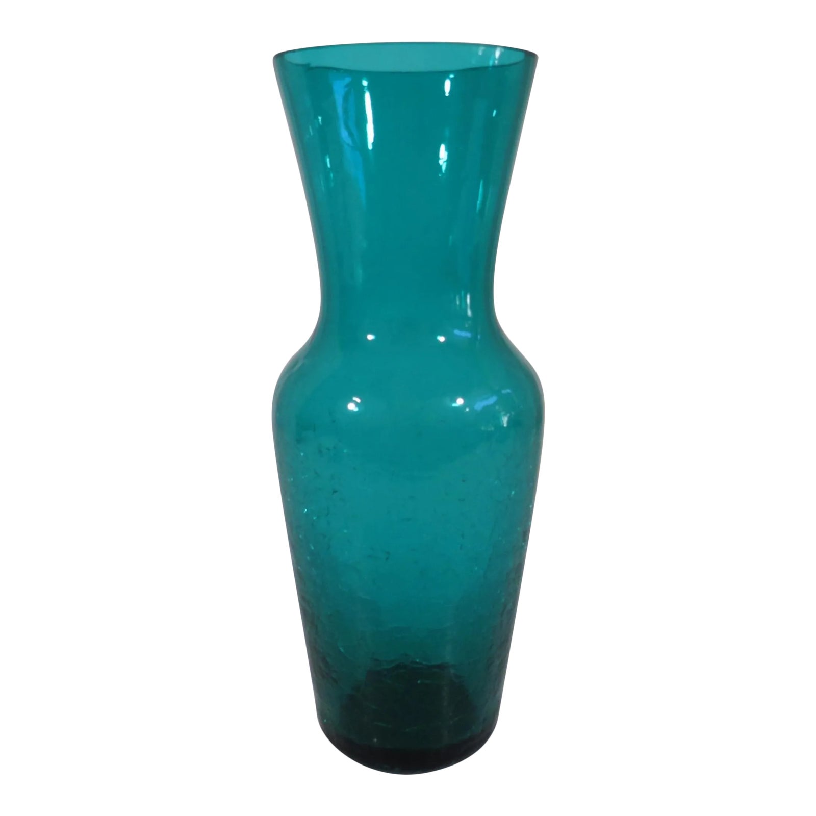 Vintage Teal Glass Vase | Chairish