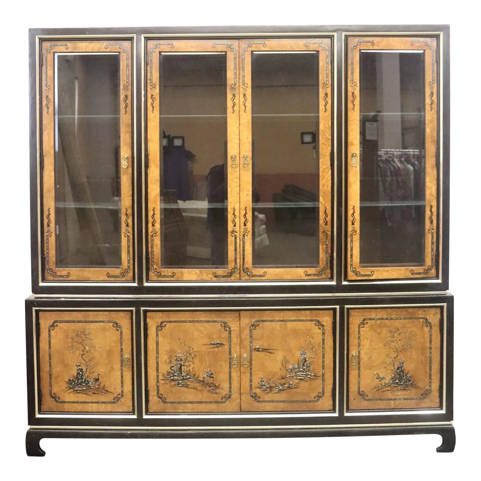 Mid 20th Century Vintage Chinoiserie Two-Piece Breakfront China Cabinet ...