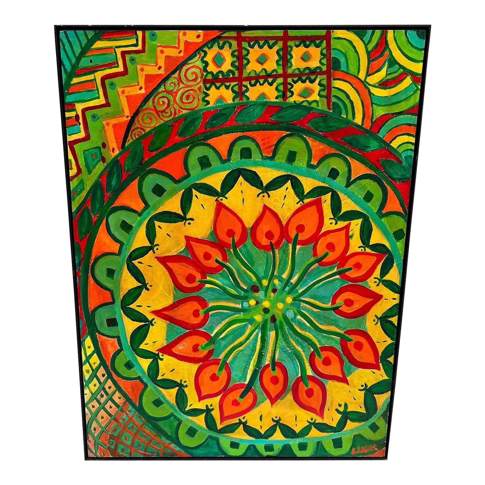 Large Colorful Green Meditative Painting by Carol Bertrand | Chairish