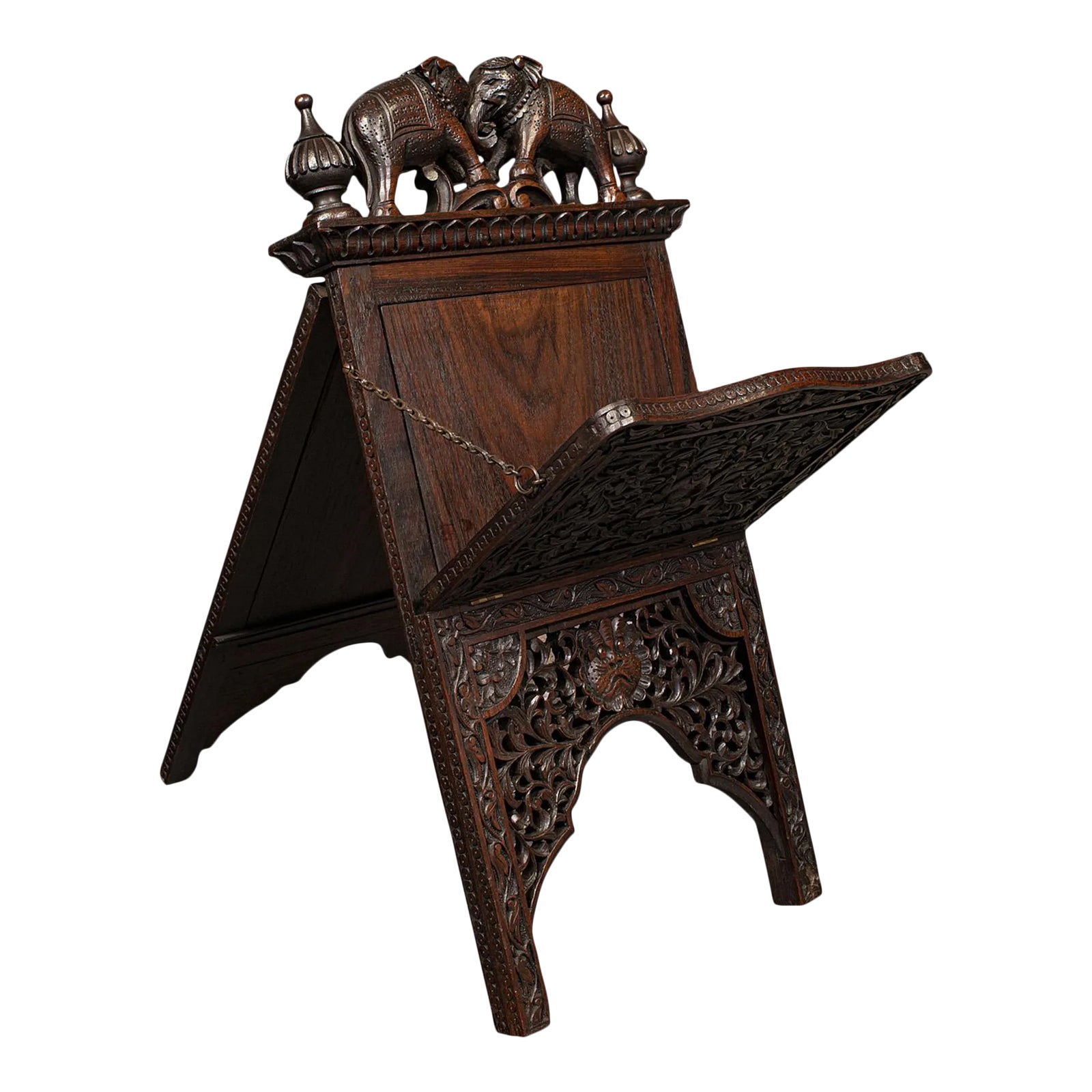 1850s Antique Victorian Teak Carved Folio Stand | Chairish