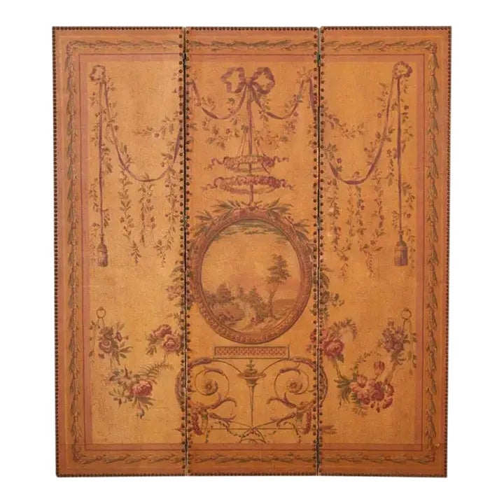 English Victorian Adam Style Three Panel Folding Screen | Chairish