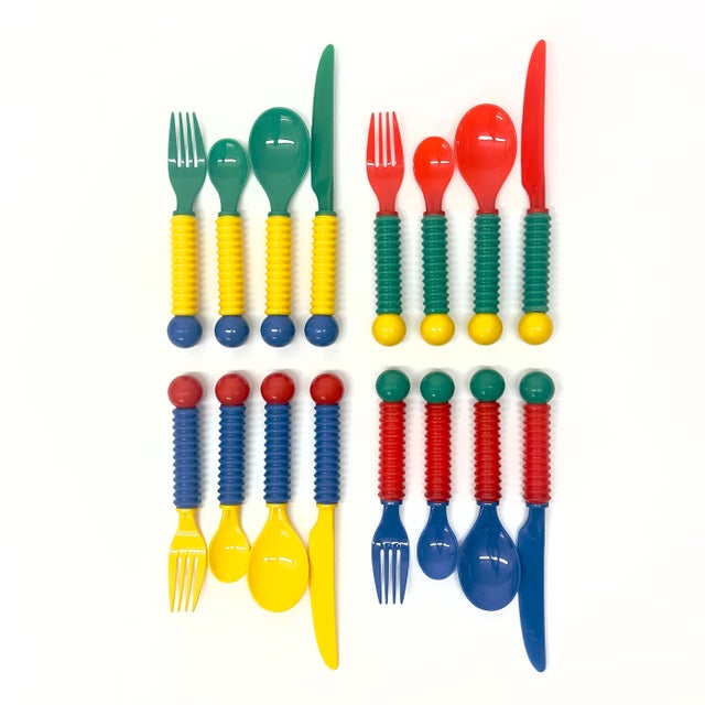 1980s Colorful Memphis Style Acrylic Flatware - Place Settings for 8 / ...