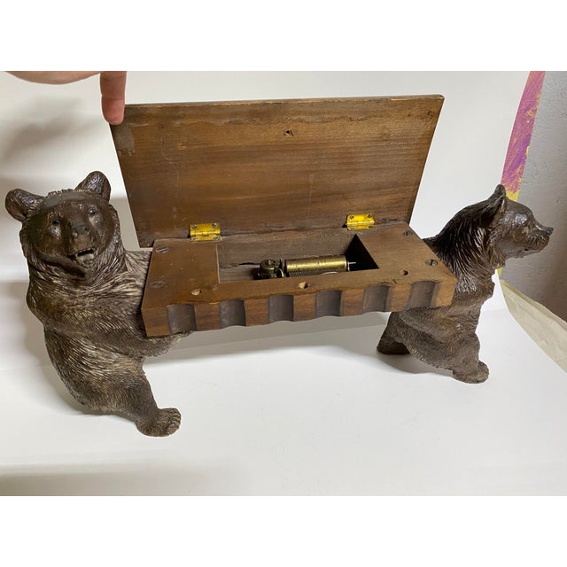Early 1900s Antique Black Forest Carved Bear Music Box Child’s Bench ...