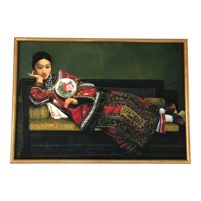 Modernist Chinese Painting of a Reclining Woman, Framed | Chairish