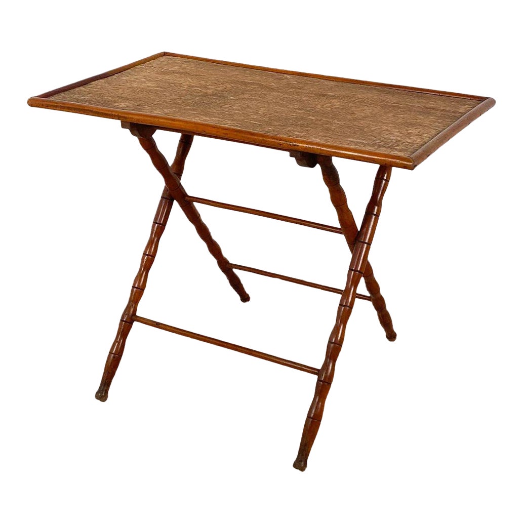 Victorian Coaching Table in Beechwood With Rattan Top | Chairish