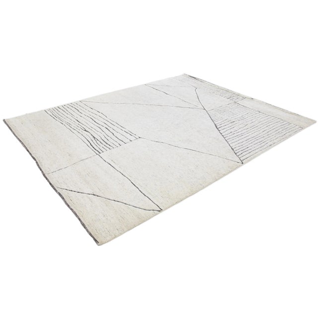 2020s Handmade Ivory Modern Wool Rug Morocan Style by Apadana | Chairish