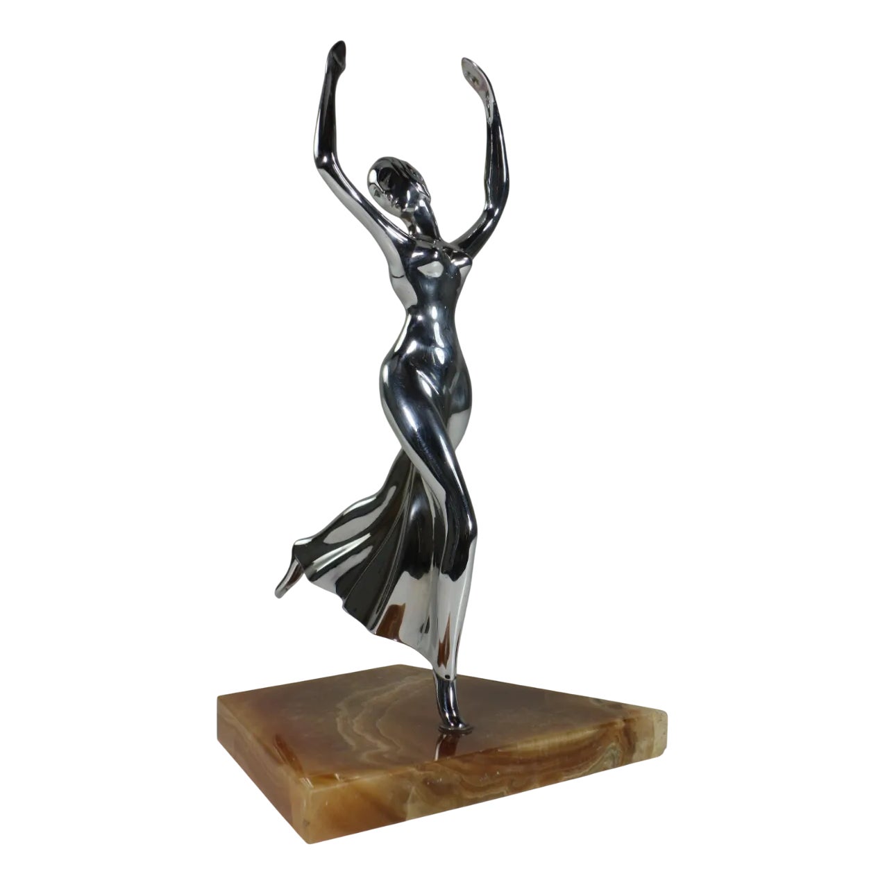 Karl Hagenauer, Dancer Figure, 1920s, Nickeled Metal & Onyx Base | Chairish