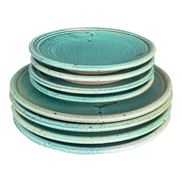 Vintage Boho Studio Pottery Plates- Set of 8 | Chairish