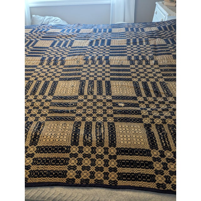 1800’s Overshot Indigo Wool Coverlet Woven Folk Art "King's Cross" or ...