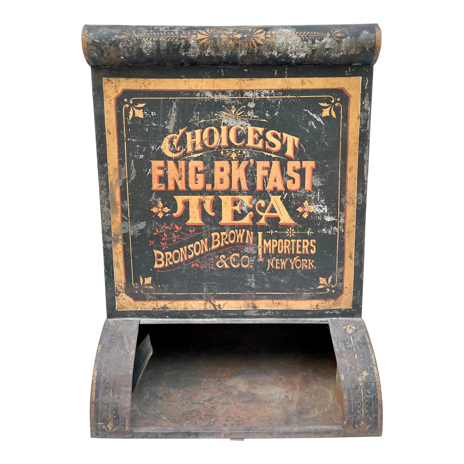 Antique Large Shopkeeper Advertising Tea Metal Bin | Chairish